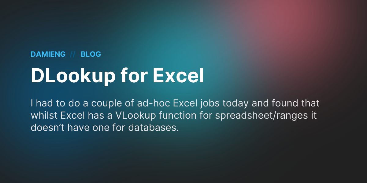 DLookup for Excel - DamienG